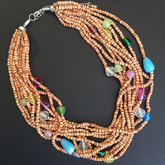 Jewelry | Natural Seed Bead Stranded Necklace With Stones | Poshmark